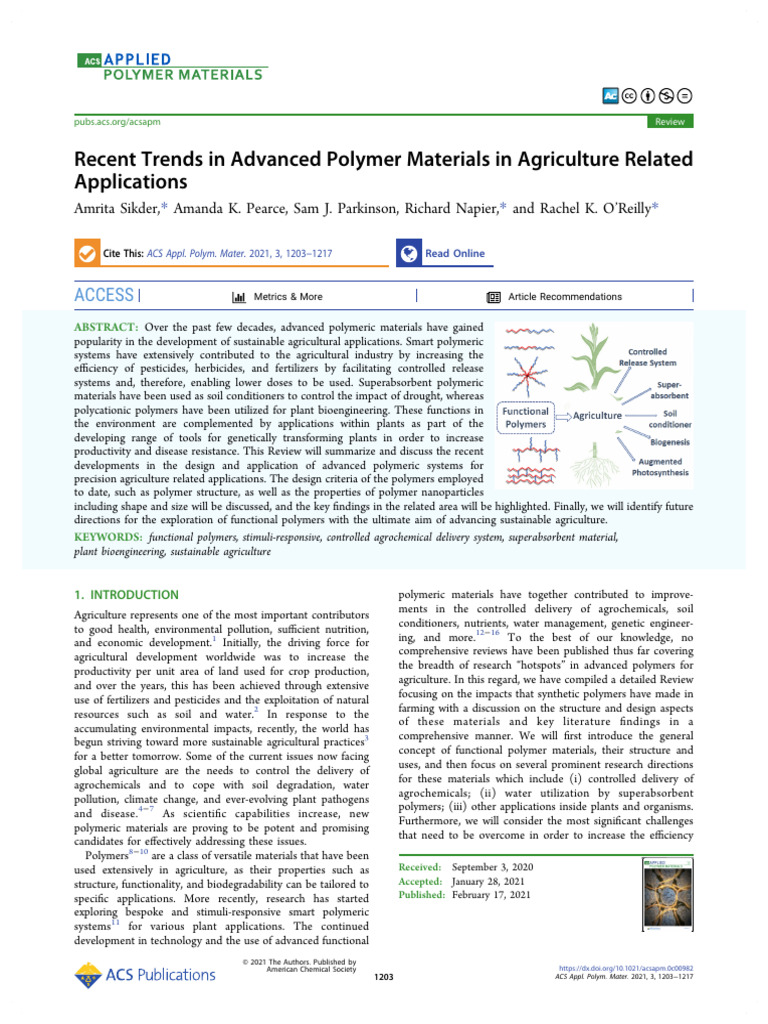 Advanced Polymers in Sustainable Agriculture | PDF | Polymers | Agriculture