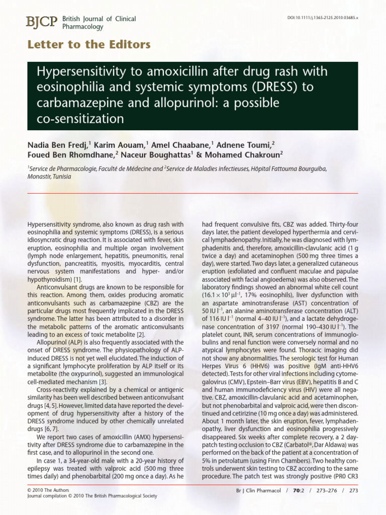 Hypersensitivity To Amoxicillin | PDF | Medical Specialties | Causes Of ...