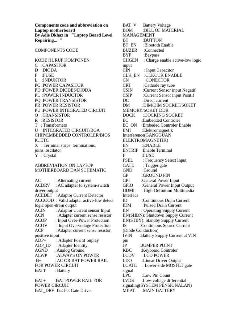 Laptop Motherboard Component Codes | PDF | Electronic Circuits | Field ...