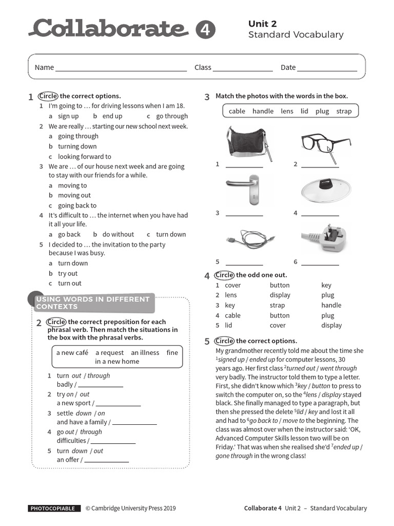 COL - TRB4 - Standard - Vocabulary WS Unit 2 - Without Answers | PDF ...