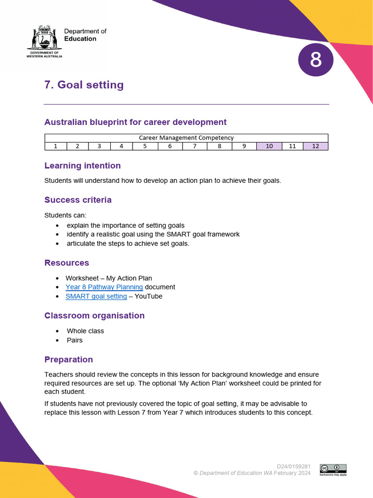 Year 8 Lesson 7 - Goal Setting | PDF | Goal | Goal Setting