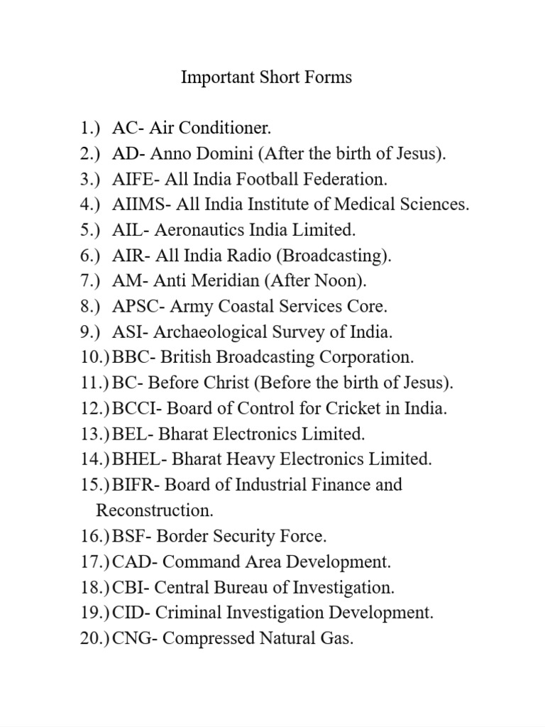 Important Short Forms | PDF