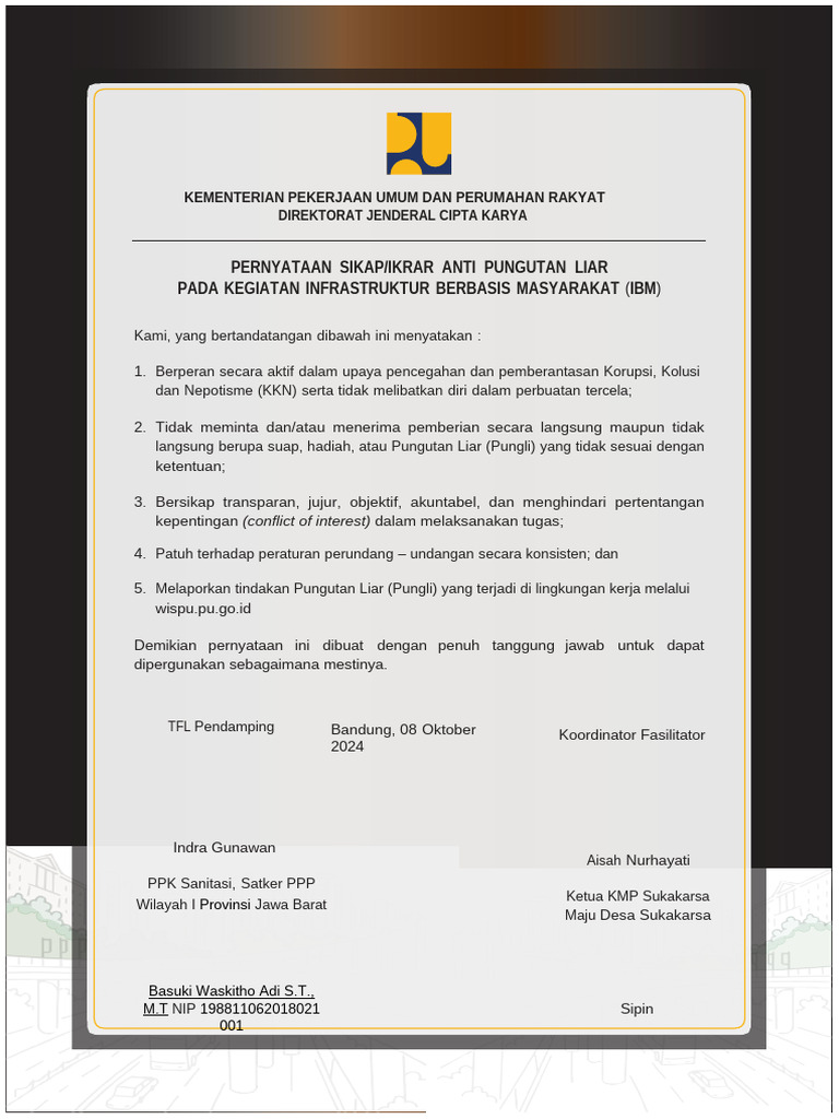 Format Pernyataan Sikap - Ikrar Anti Pungli (KMP) Sukakarsa Maju | PDF