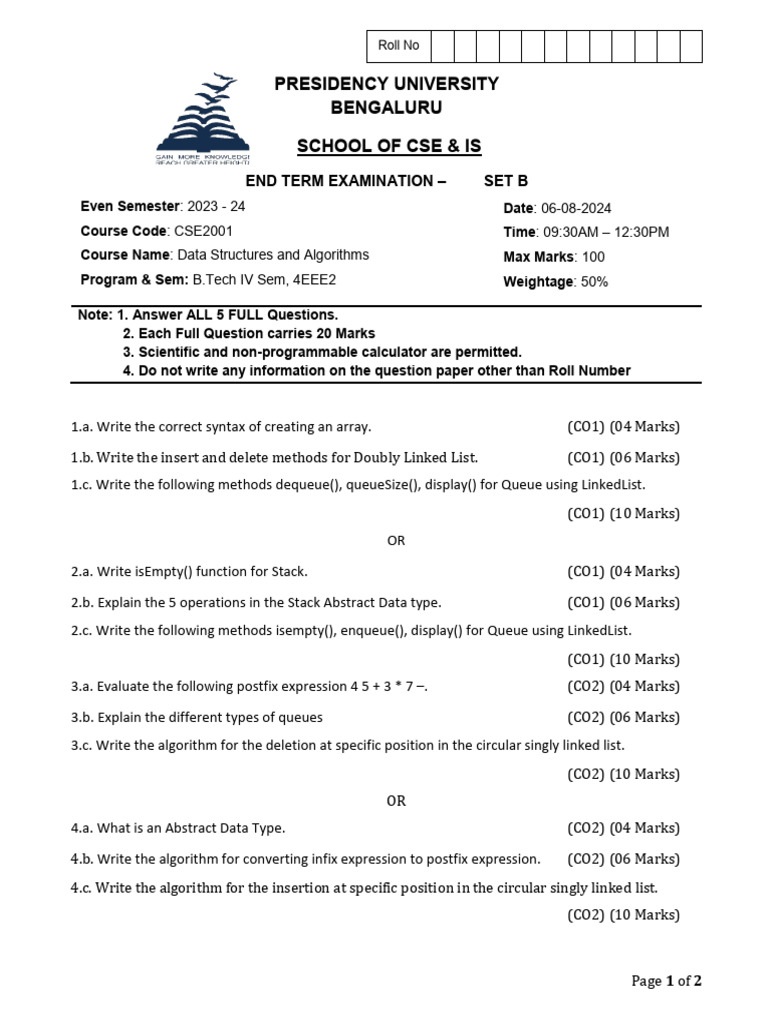 CSE2001b | PDF | Queue (Abstract Data Type) | Applied Mathematics