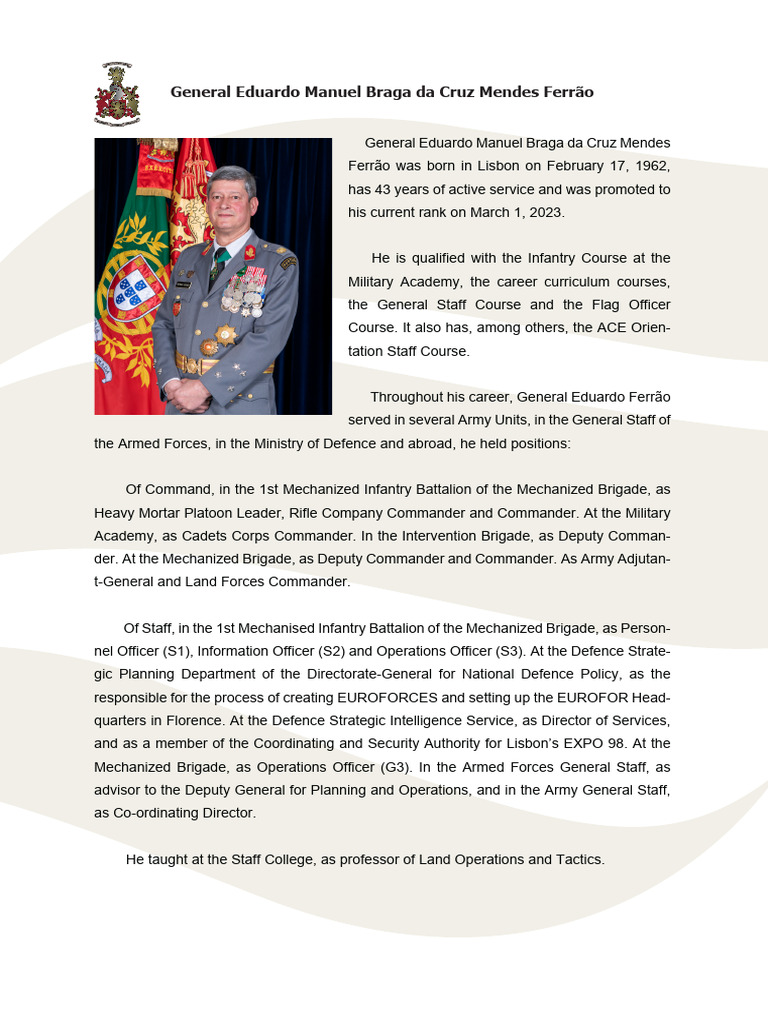General Eduardo Ferrão's Military Career | PDF | Brigade | Battalion