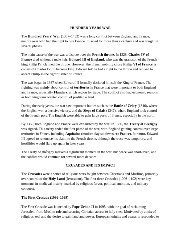 Notes On A Few Important Topics-1 | PDF | Crusades | Wars Of The Roses