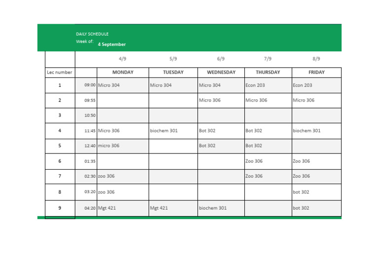 Time Table - Daily Schedule-1 | PDF