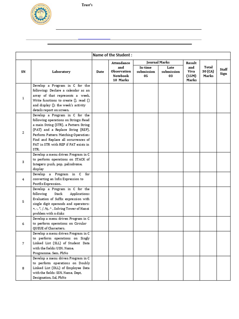 DSA Lab Evaluation Sheet 3rd B | PDF | Theoretical Computer Science | Algorithms And Data Structures