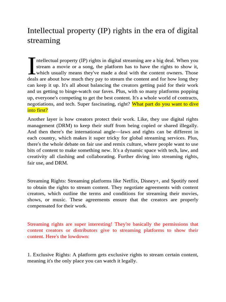 Intellectual Property in The Era of Digital Streaming - Article | PDF ...