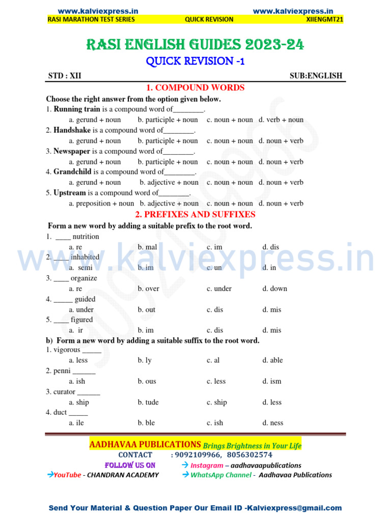 English XII Quick Revision Guide | PDF | Verb | Noun