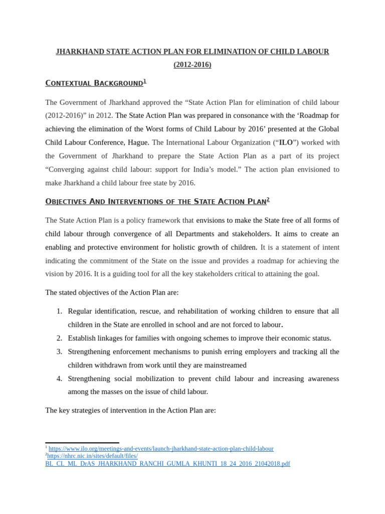 Jharkhand Child Labour Action Plan 2012-2016 | PDF | Child Labour ...