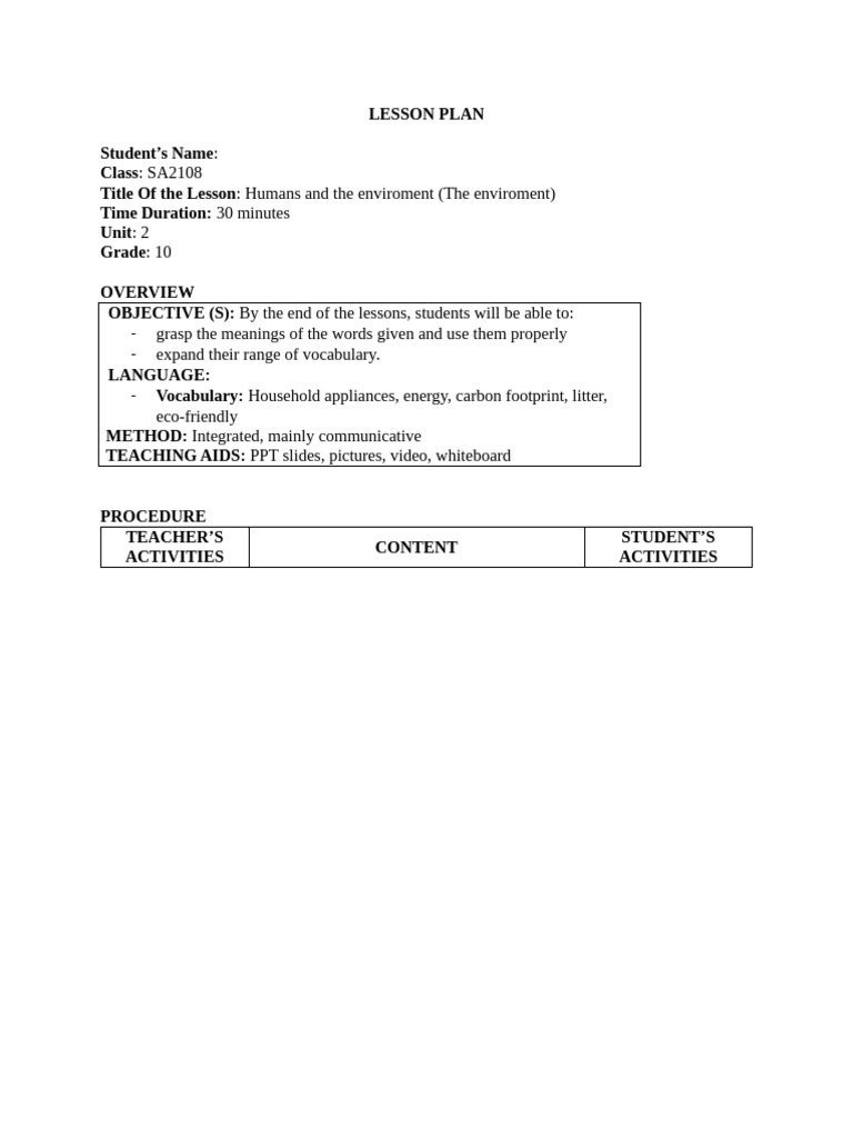 Lesson Plan - VOCAB | PDF