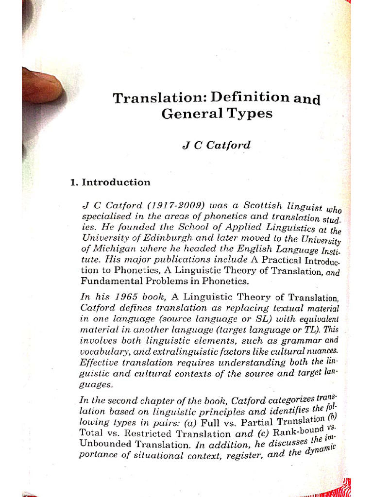 Translation - Definition and General Types - J.C. Catford | PDF