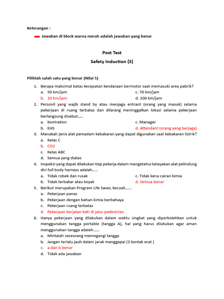 Post Test Safety Induction | PDF