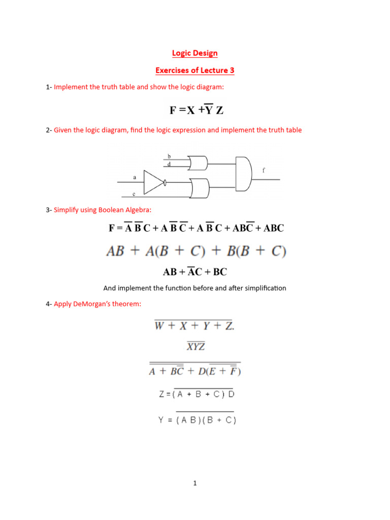 Logic Design Exercises | PDF