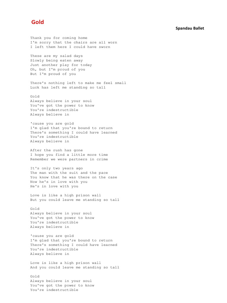 Spandau Ballet's "Gold" Lyrics Analysis | PDF
