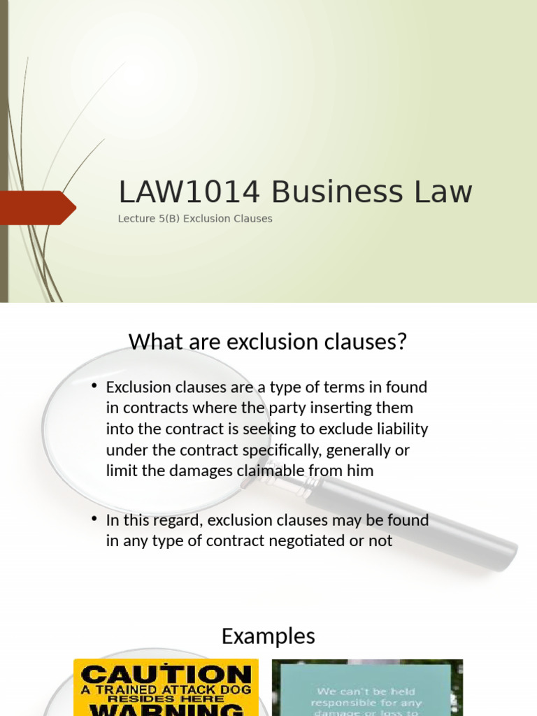 Lecture 5(B) Exclusion Clauses in Contract | PDF | Negligence | Breach Of Contract
