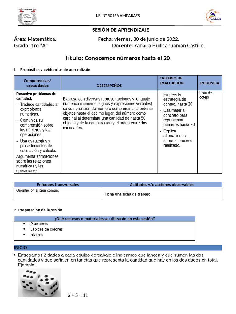 30 de Junio Sesión MATEMATICA 1RO | PDF | Evaluación | Aprendizaje