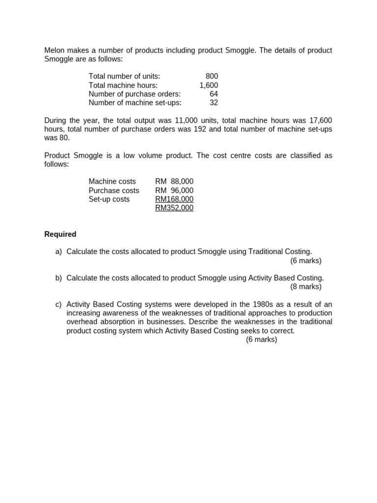 Activity Based Costing Question | PDF