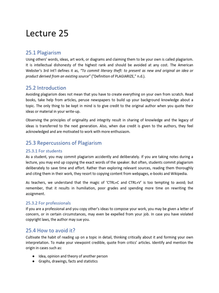 HUM120 Handouts Lecture25 | PDF | Plagiarism | Citation