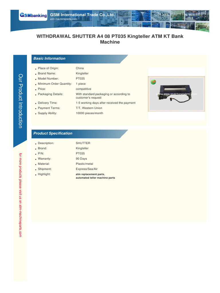 Withdrawal Shutter A4 08 Pt035 Kingteller Atm KT Bank Machine | PDF ...