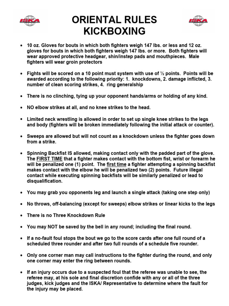 Oriental Kickboxing Rules Guide | PDF