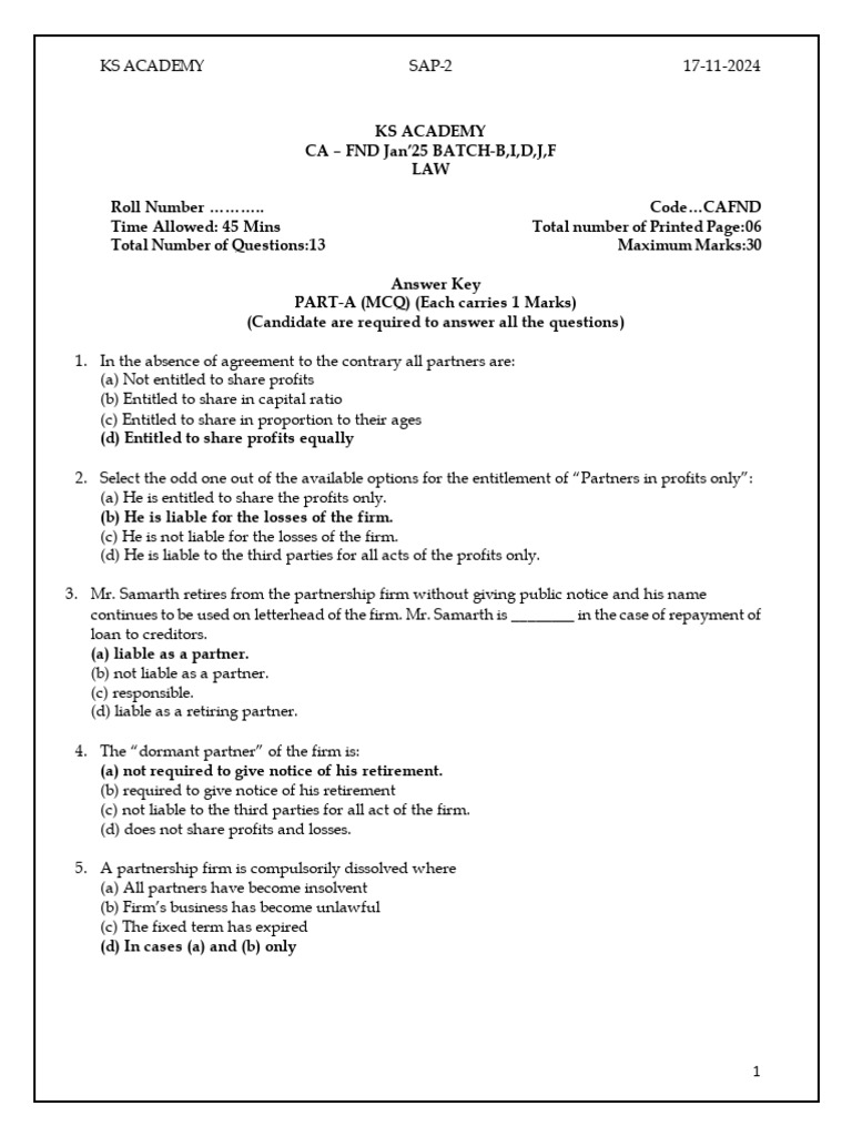 CA Foundation Question Papers With Answers PDF - KS Academy Mumbai ...
