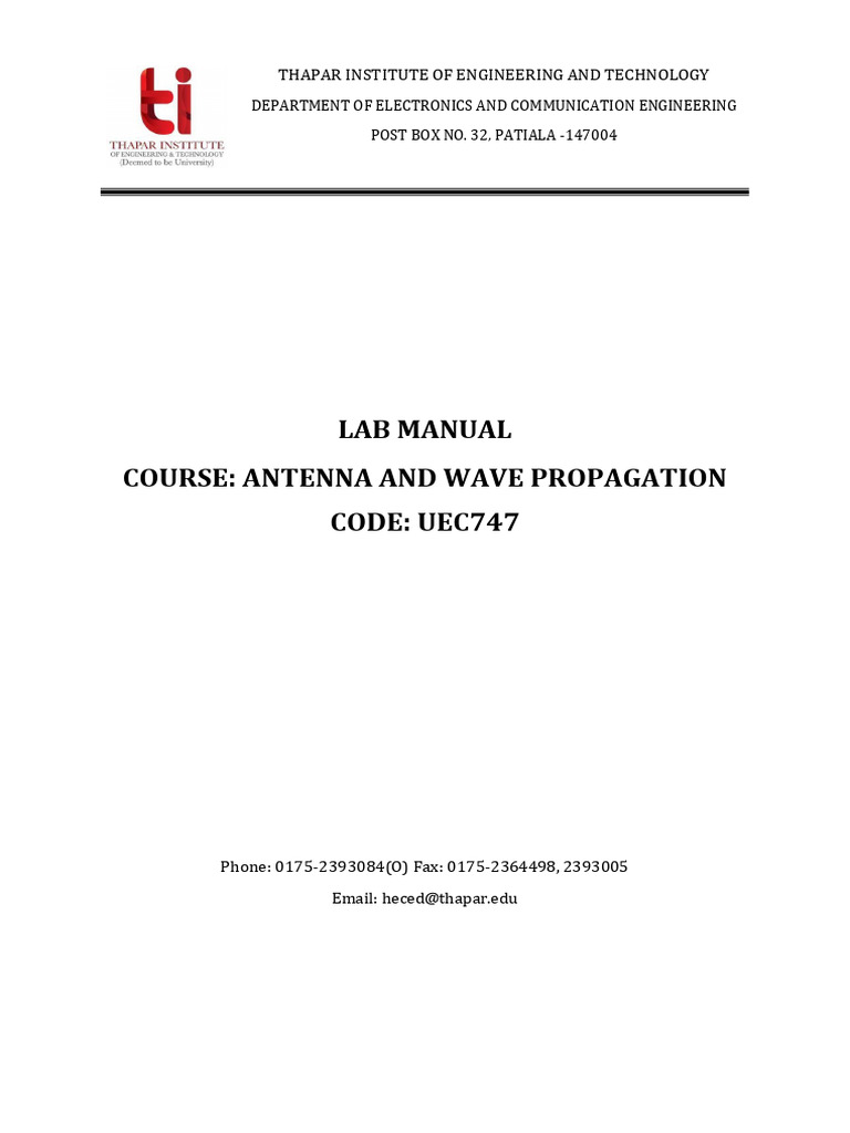 Antenna and Wave Propagation Lab Manual | PDF | Antenna (Radio ...