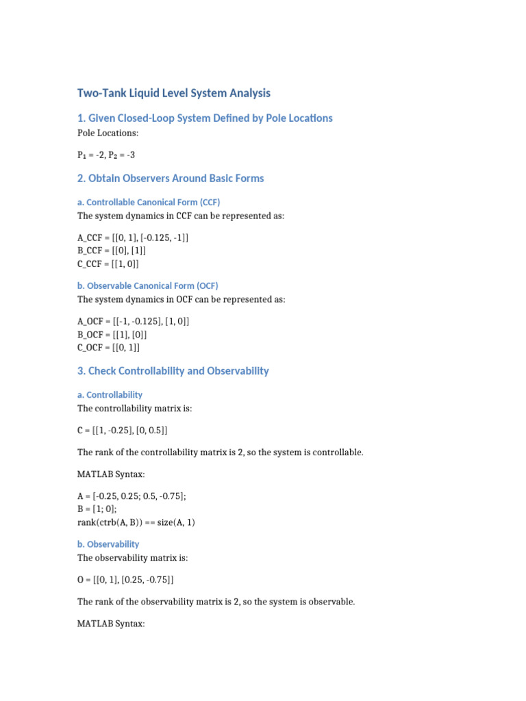 Two_Tank_Liquid_Level_System_Analysis | PDF