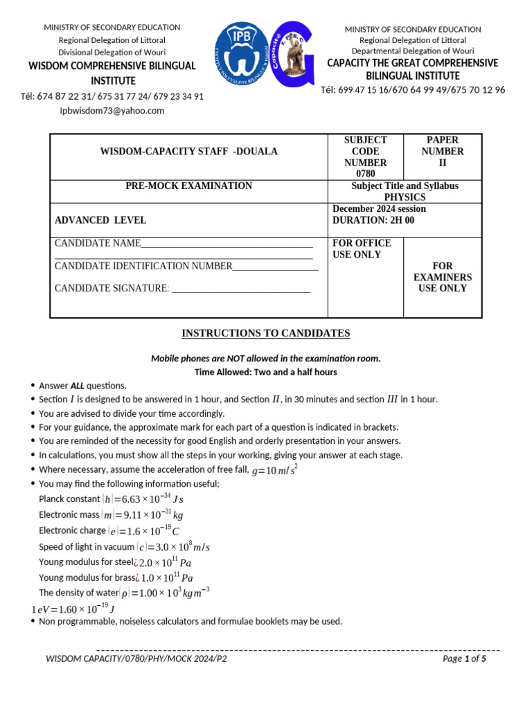 PHYSICS AL P2 PREMOCK | PDF | Force | Latent Heat