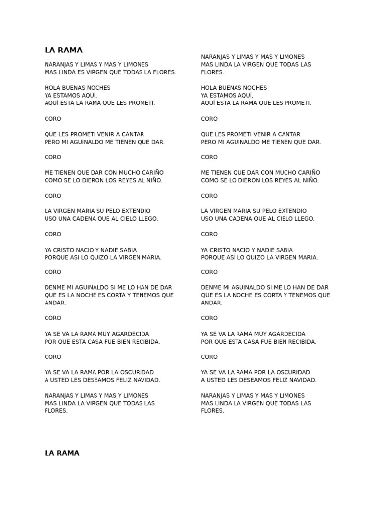 Letra de "La Rama" Navideña | PDF