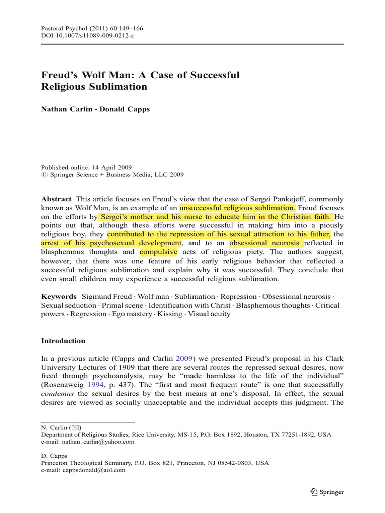Freuds Wolf Man A Case of Successful Religious Sublimation | PDF ...