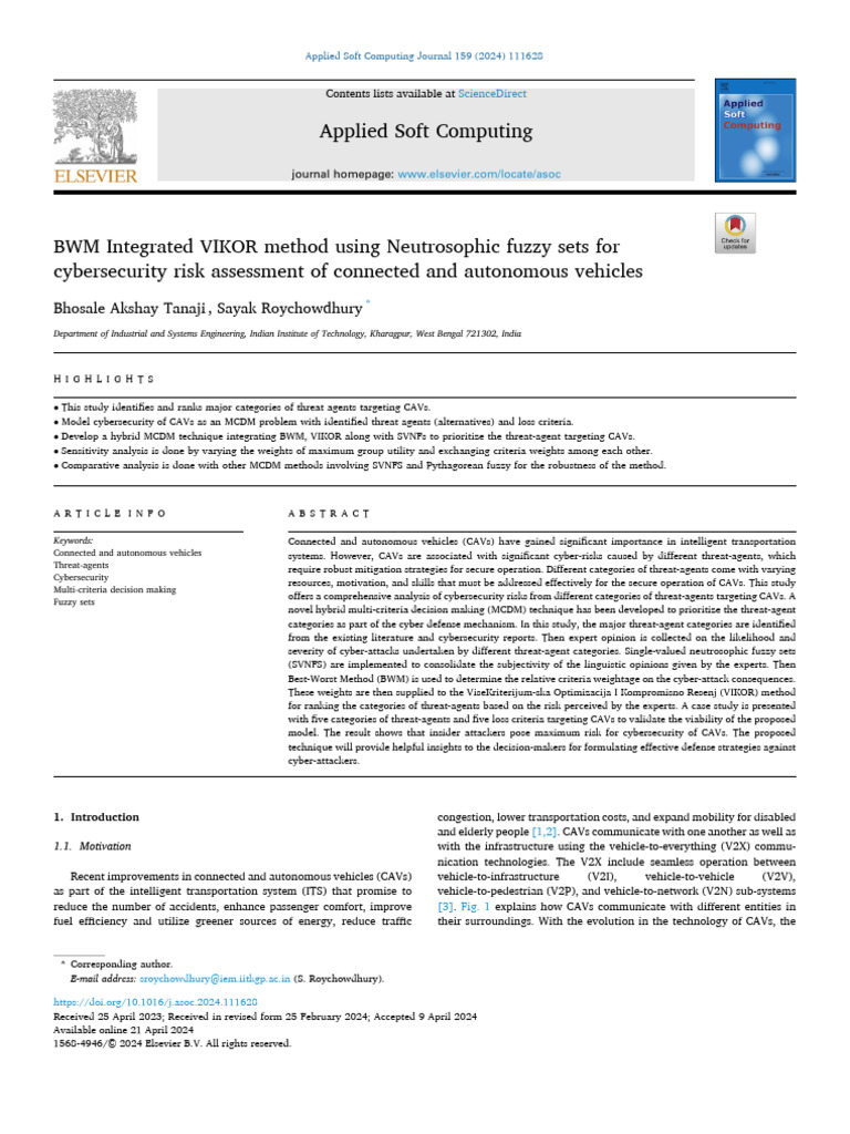 BWM Integrated VIKOR Method Using Neutrosophic Fuzzy Sets Fo - 2024 ...