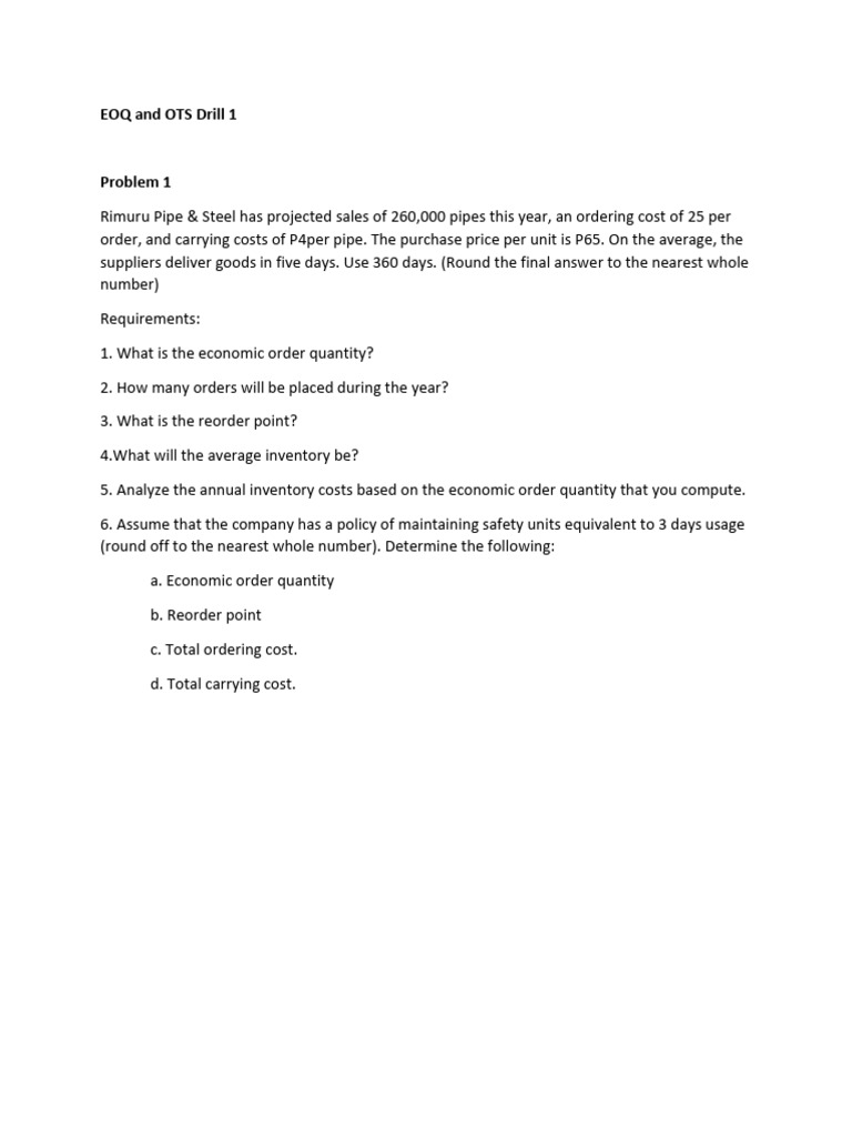 EOQ and Cash Management Problems | PDF