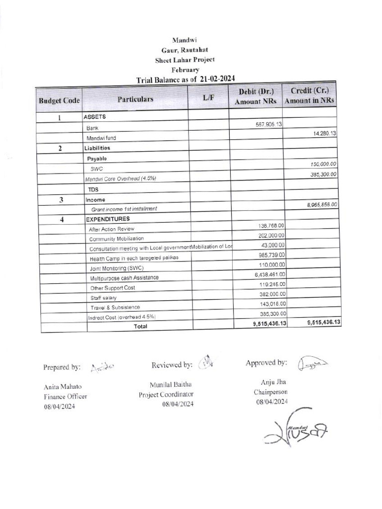 Financial Report - Sheet Lahar Project - Alert 20 | PDF