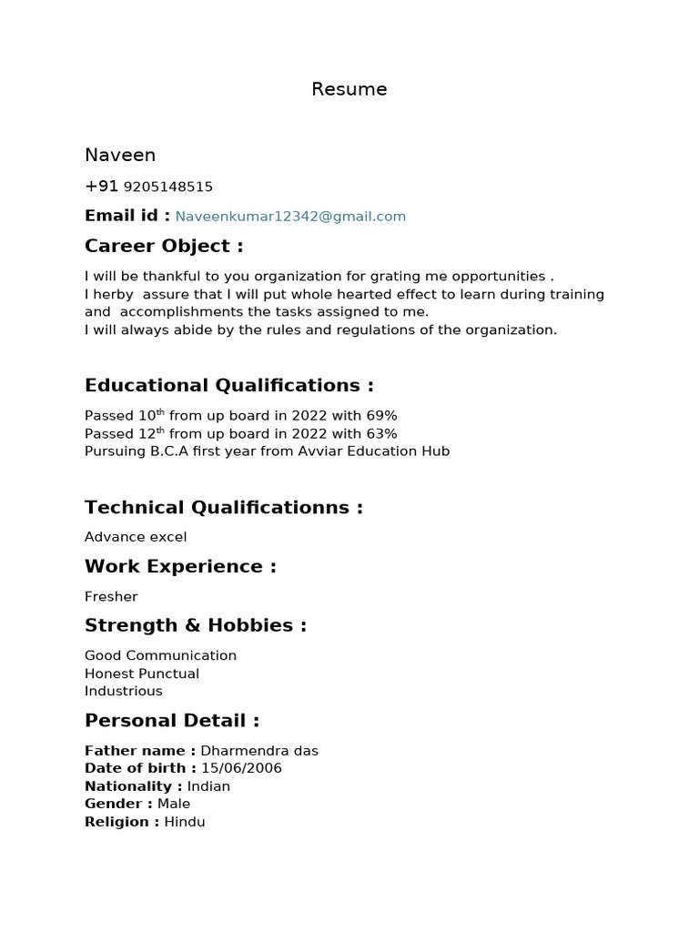 Resume of Naveen | PDF