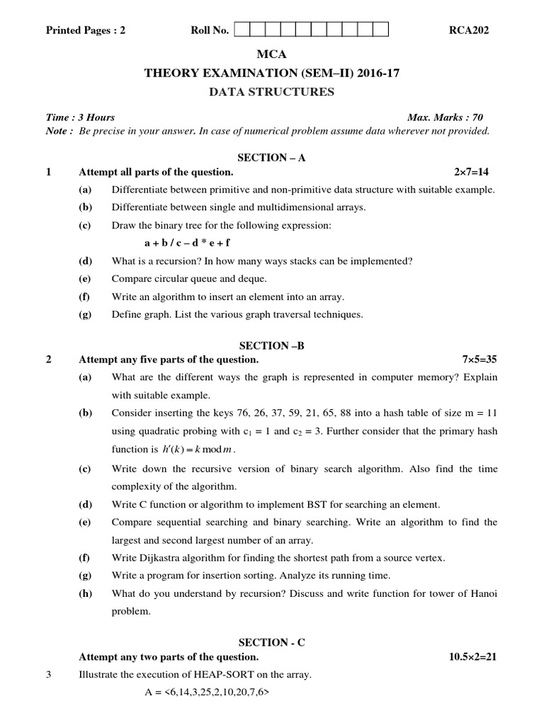 Mca 2 Sem Data Structures Rac202 2017 | PDF | Algorithms | Theoretical Computer Science