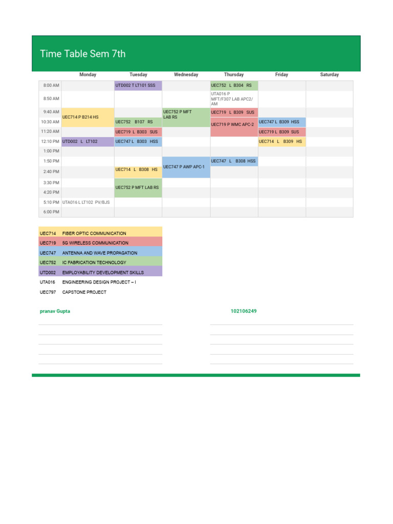 Timetable - 7th Sem | PDF