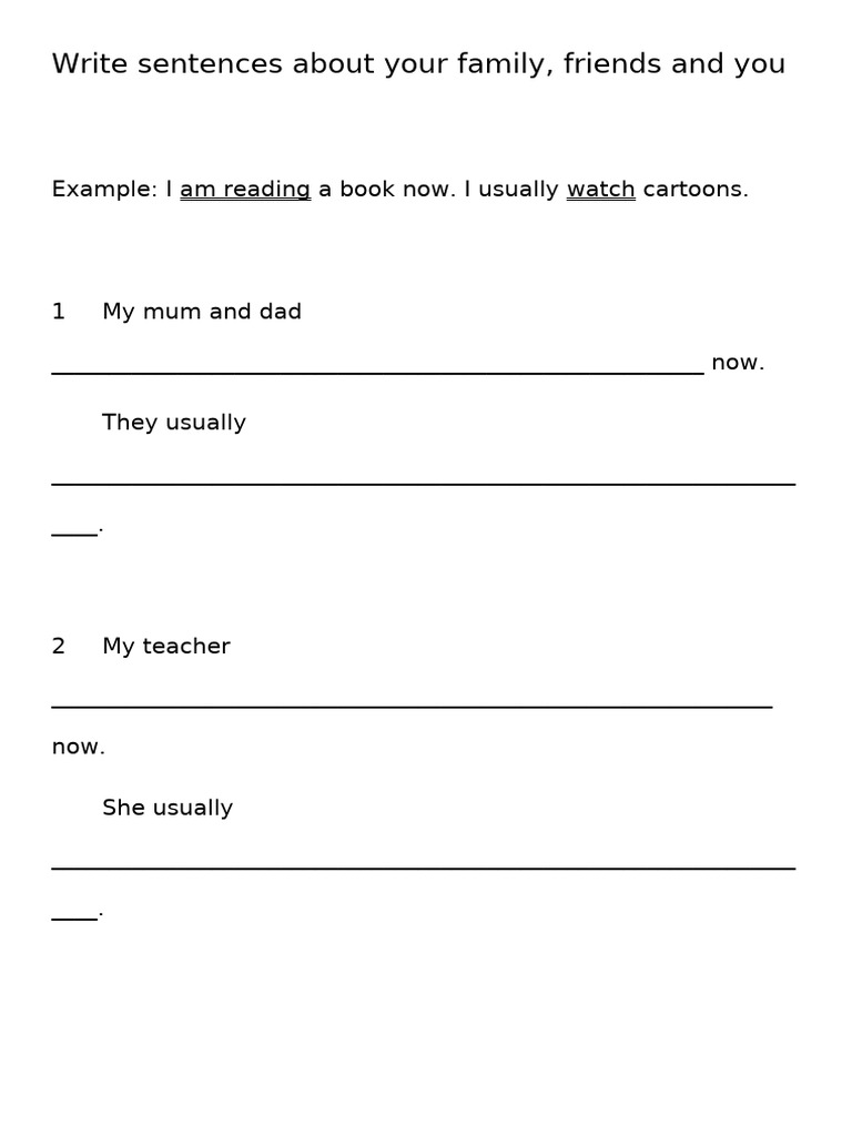Family and Friends Sentence Practice | PDF