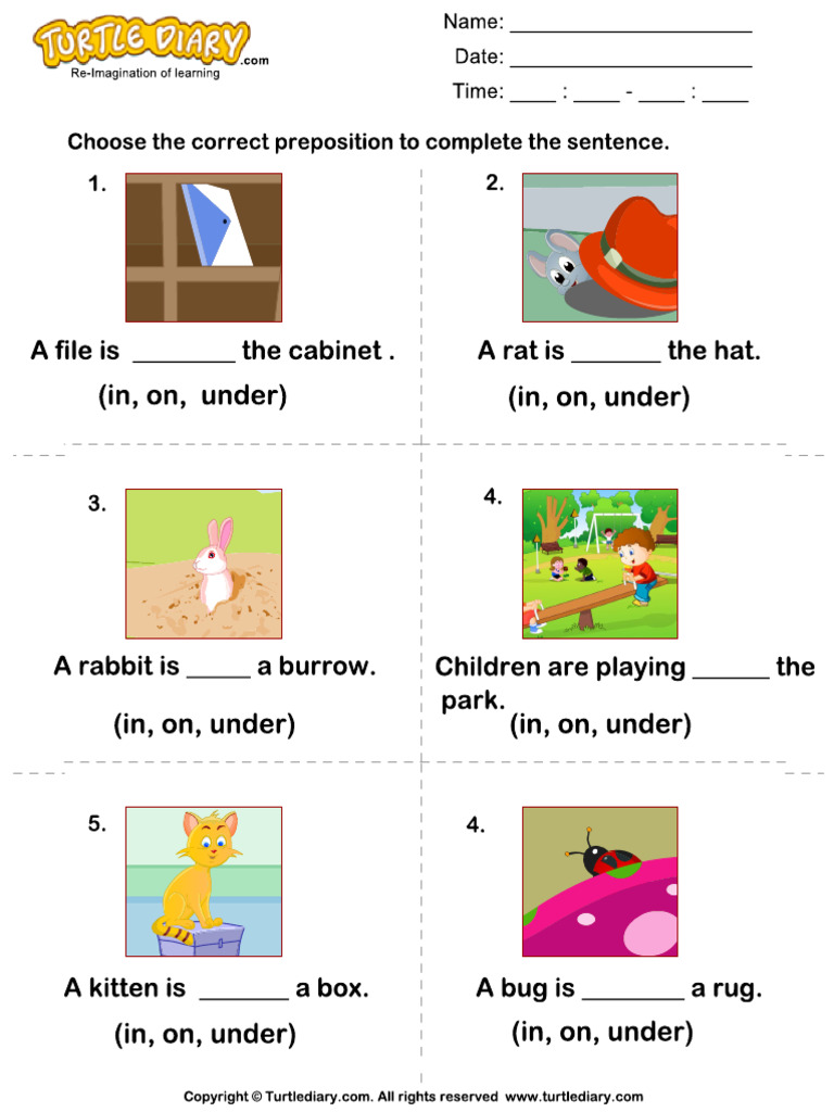 Prepositions in On Under | PDF