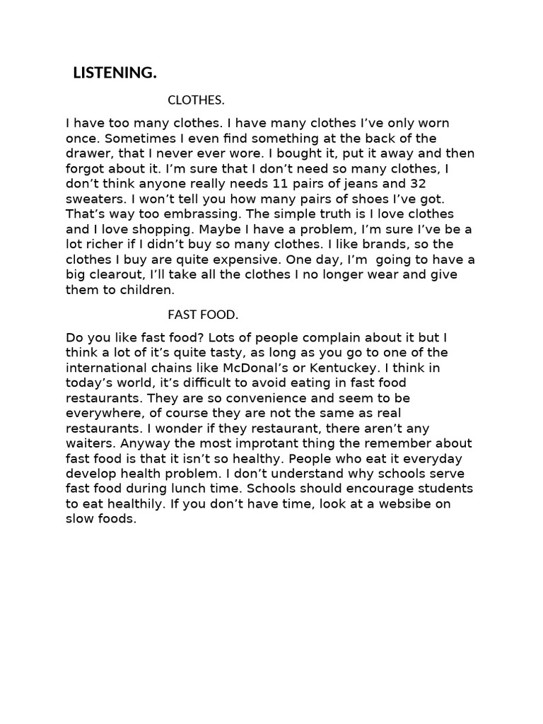 Clothes and Fast Food (Listening) | PDF