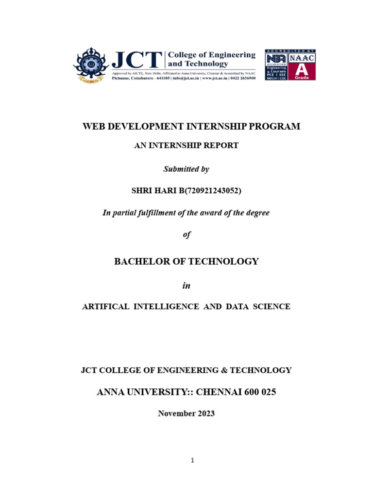 SHRIHARI Internship Final Report | PDF | World Wide Web | Internet & Web
