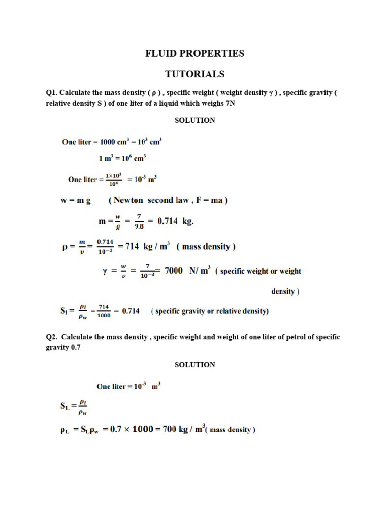 Fluid Properties - Solve Examples | PDF | Viscosity | Drop (Liquid)