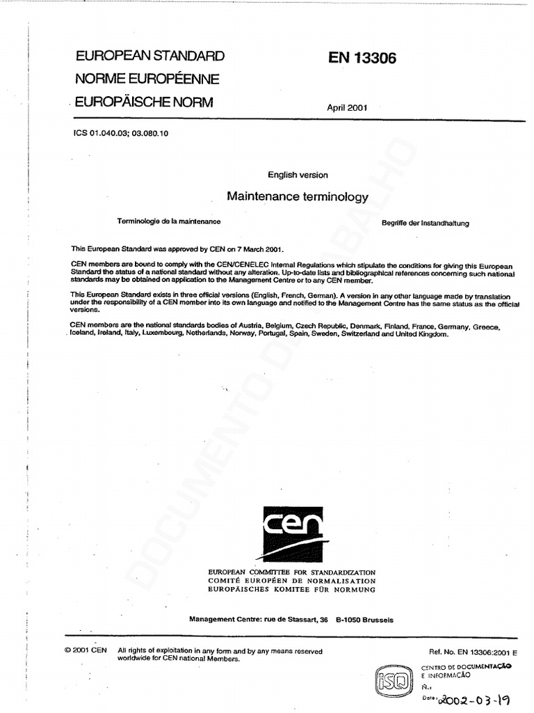 13306_2001_EN-Maintenance terminology | PDF