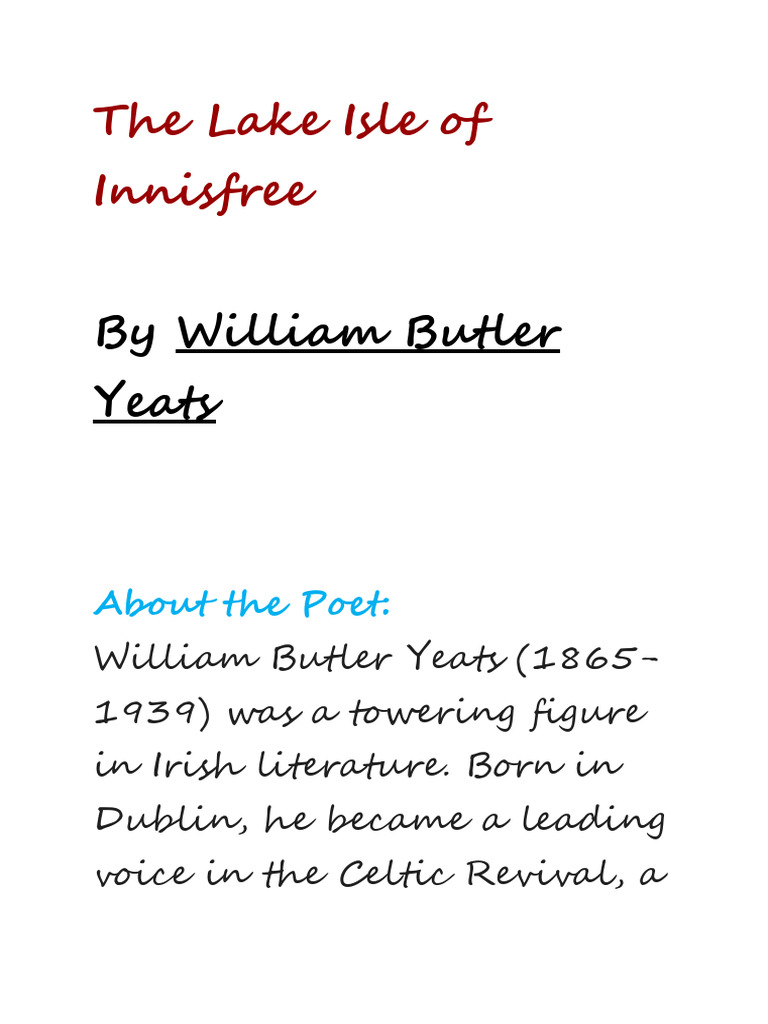 The Lake Isle of Innisfree The Snake and the Mirror _ Handwritten Notes ...