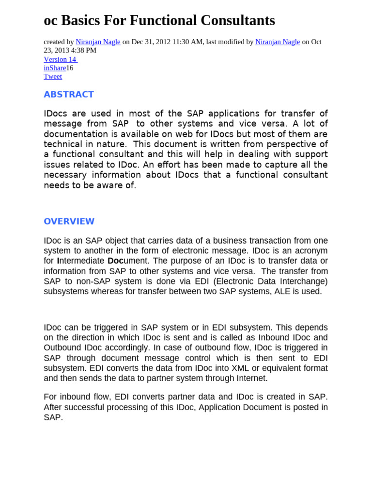 IDoc Basics For Functional Consultants | PDF | Electronic Data Interchange | Computer Data
