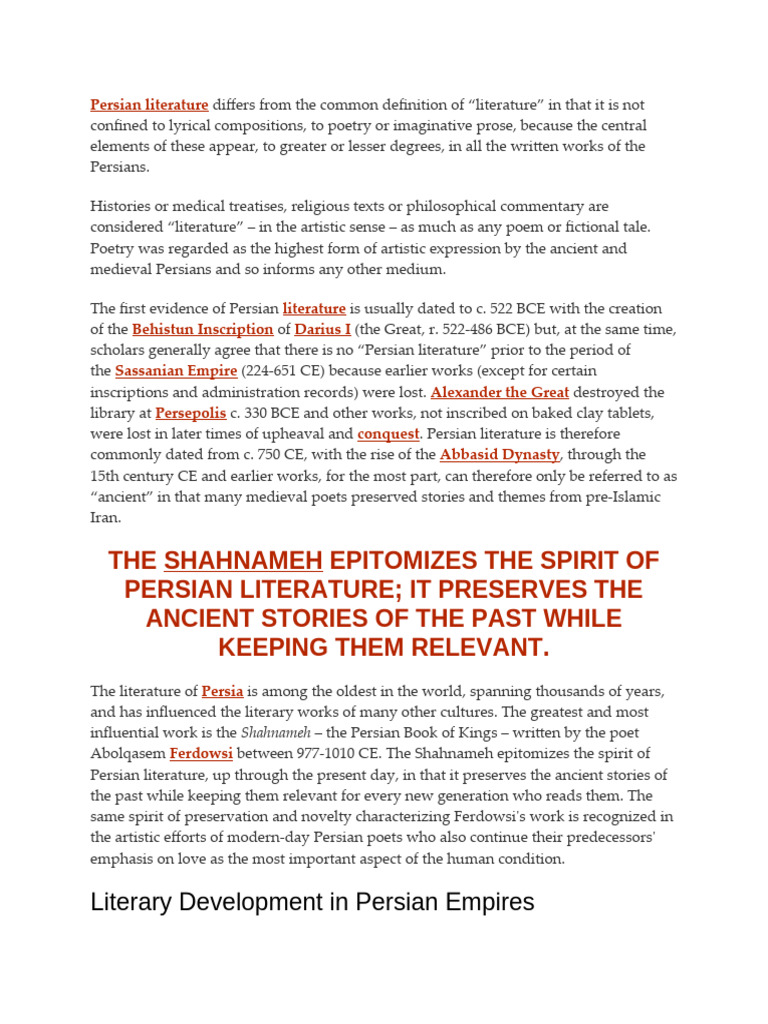 Persian Literature | PDF | Persian Literature | Achaemenid Empire