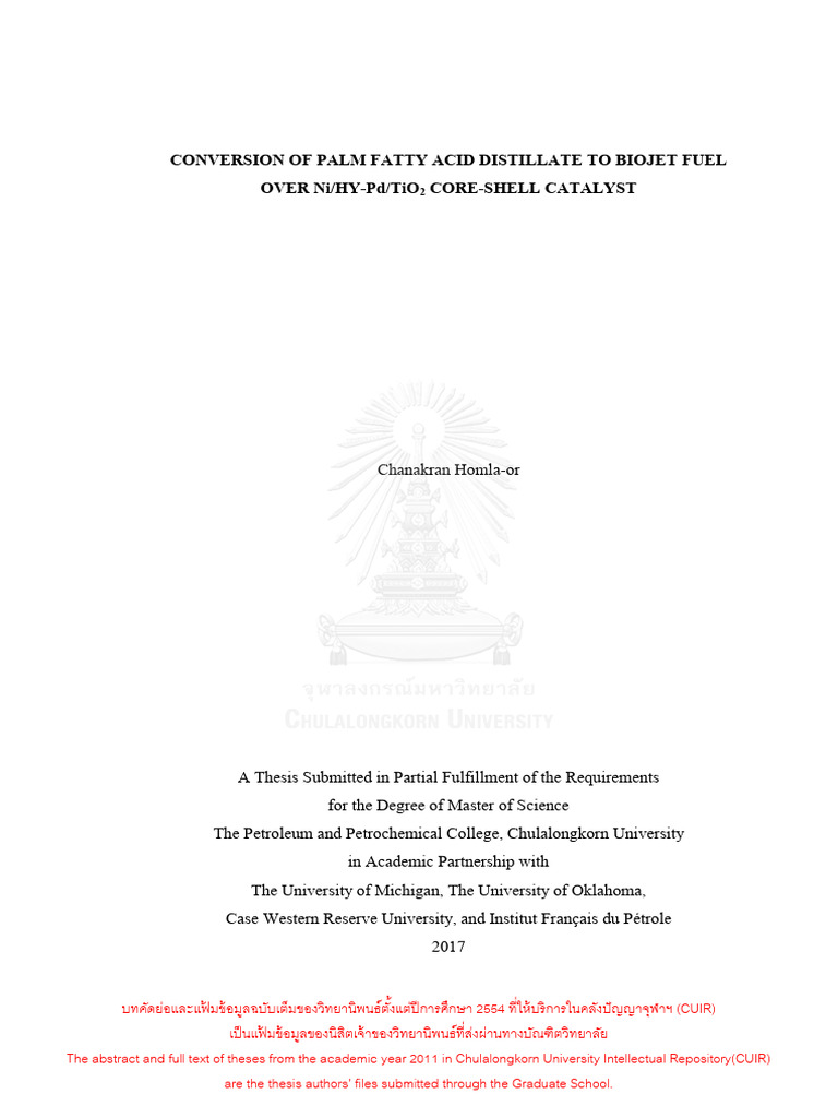 Conversion of Palm Fatty Acid Distillate To Biojet Fuel Over Ni - H | PDF