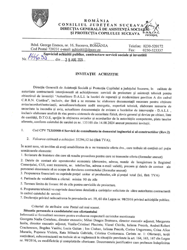 Invitatie CS Actualizare DALI CRRN Costana 1 | PDF