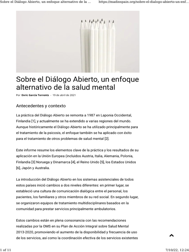 Sobre el Diálogo Abierto, un enfoque alternativo de la salud mental ...
